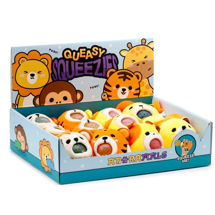 Queasy Squeezies Adoramals Lion, Giraffe, Monkey, Tiger Plush Squeezy Toy